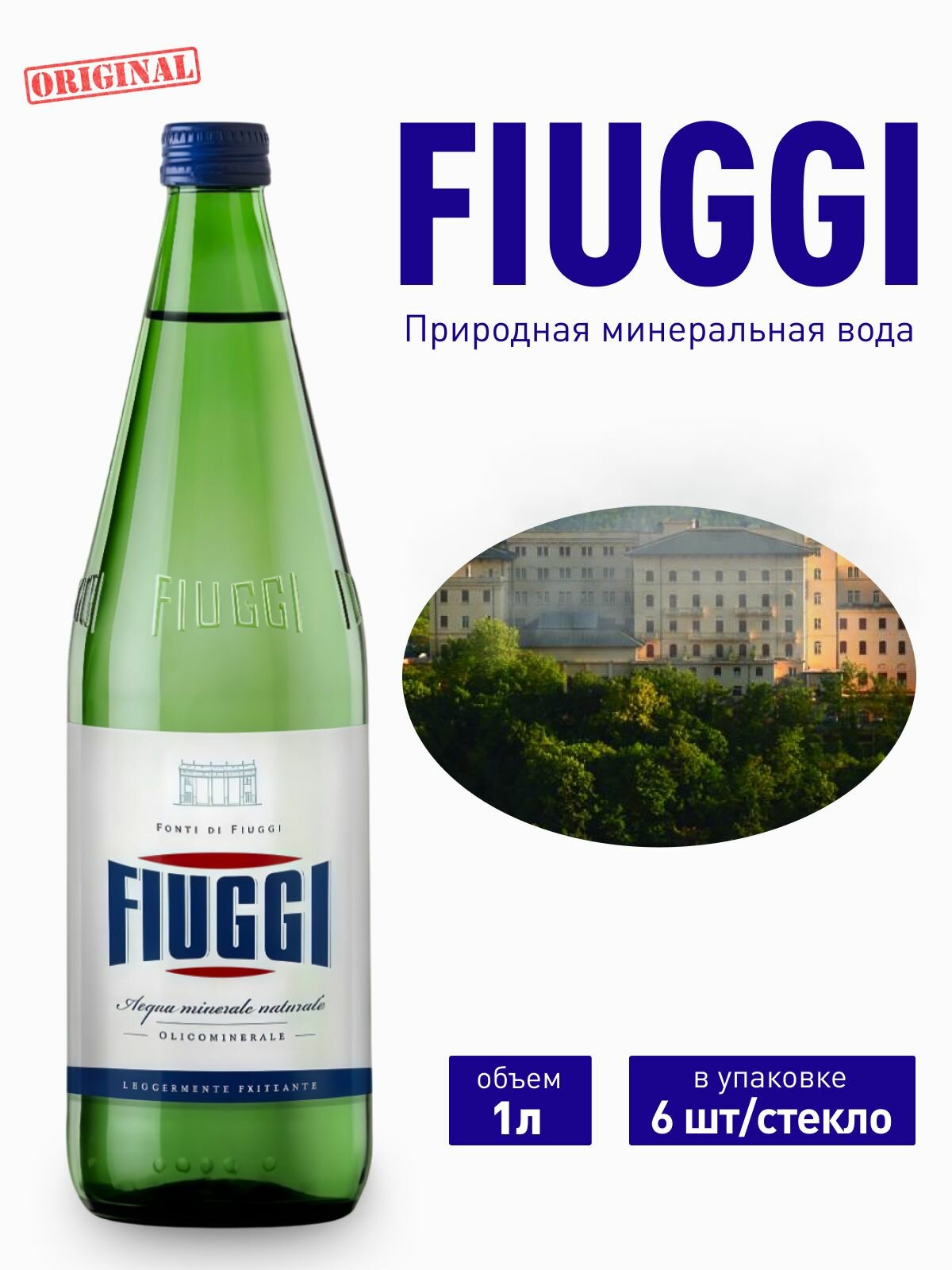Вода Фьюджи (Fiuggi) 1,0л 6 шт/уп газированная стекло