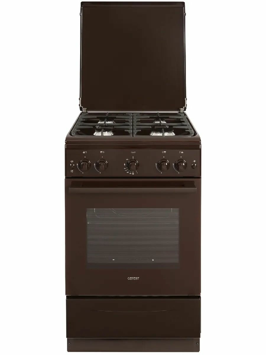 Газовая плита Gefest ПГ 5100-01 0001, 50 см, газ-контроль, электророзжиг, smart ceramic, чугунные решетки, коричневый