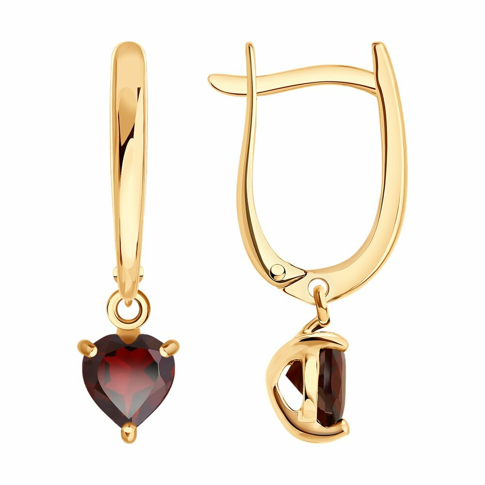 Серьги, красное золото, 585 проба, гранат