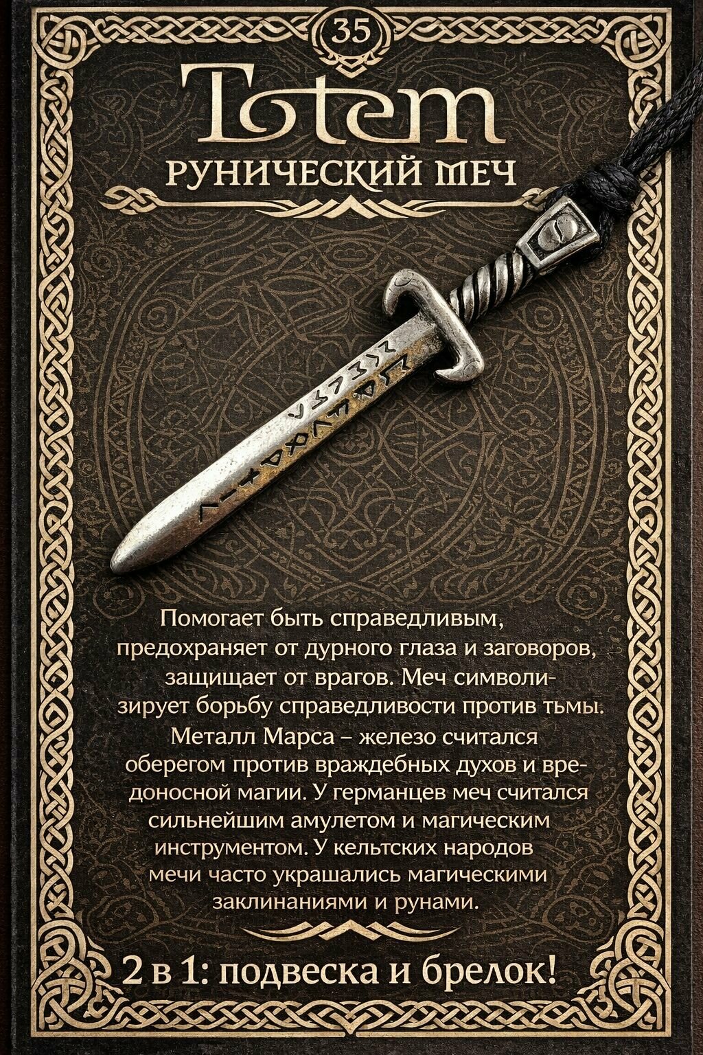 Брелок, подвеска, амулет защитный. Рунический меч
