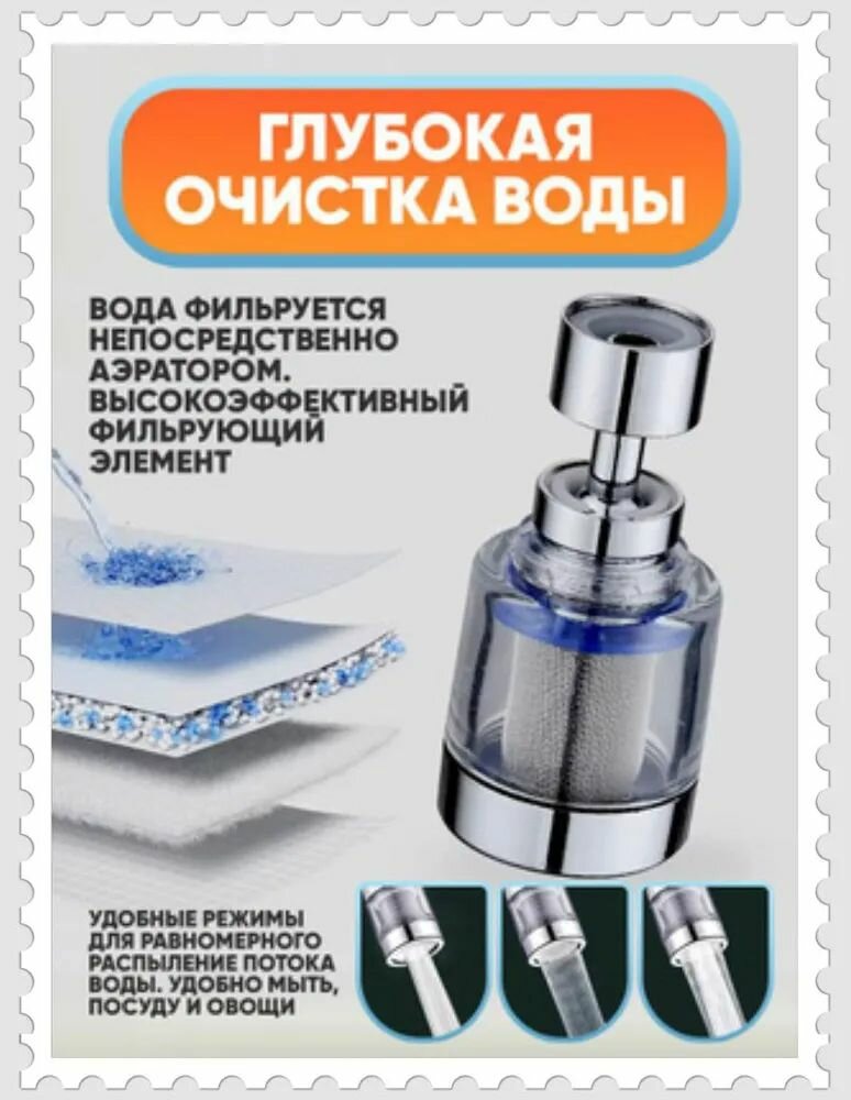 Сменный фильтр-насадка на кран, для очистки воды и регулировки напора