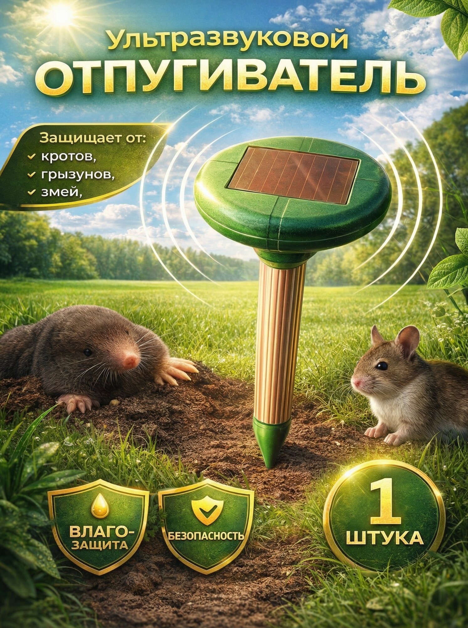 Ультразвуковой отпугиватель от кротов , грызунов, мышей, крыс и других вредителей