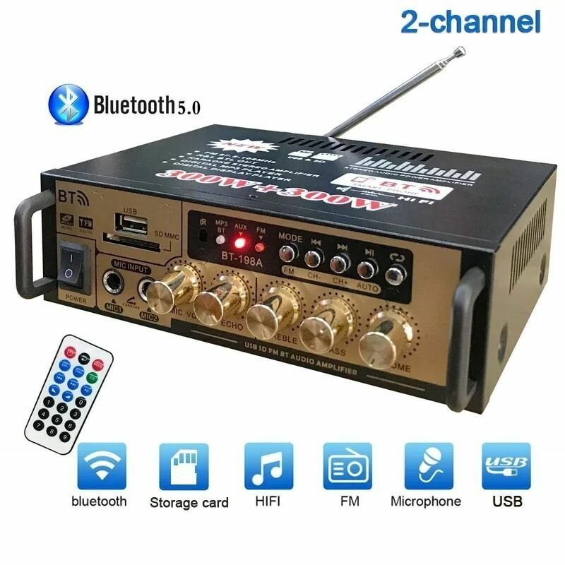 BT-198A/BT-198E Многофункциональный аудиоплеер Bluetooth 300 Вт + 300 Вт