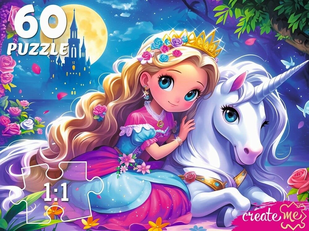 Puzzle/пазлы 60 элементов "Аниме - принцесса с единорогом" (Ф60-4525)