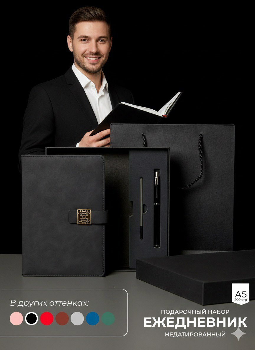 Подарочный набор ежедневник с ручкой недатированный А5 черный