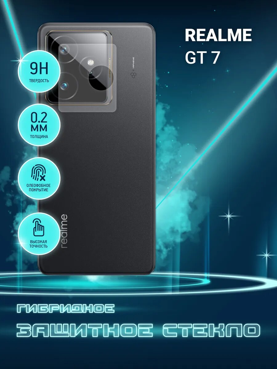 Защитное стекло для Realme GT 7 только на камеру, гибридное (пленка + стекловолокно), 2шт, Crystal boost