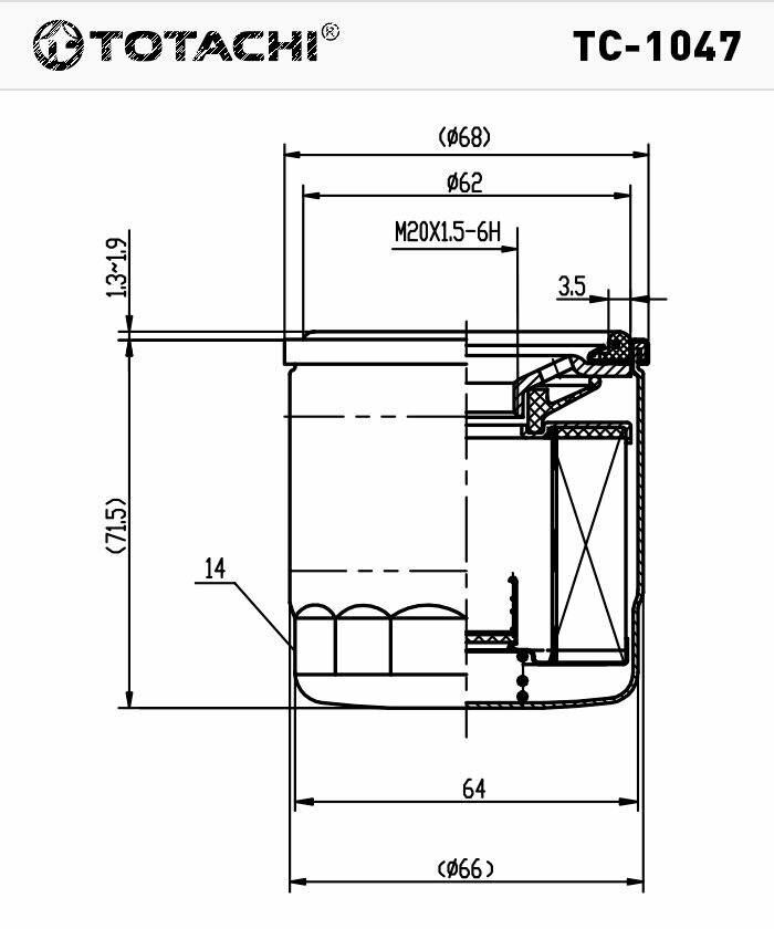 Фильтр масляный Totachi TC-1047