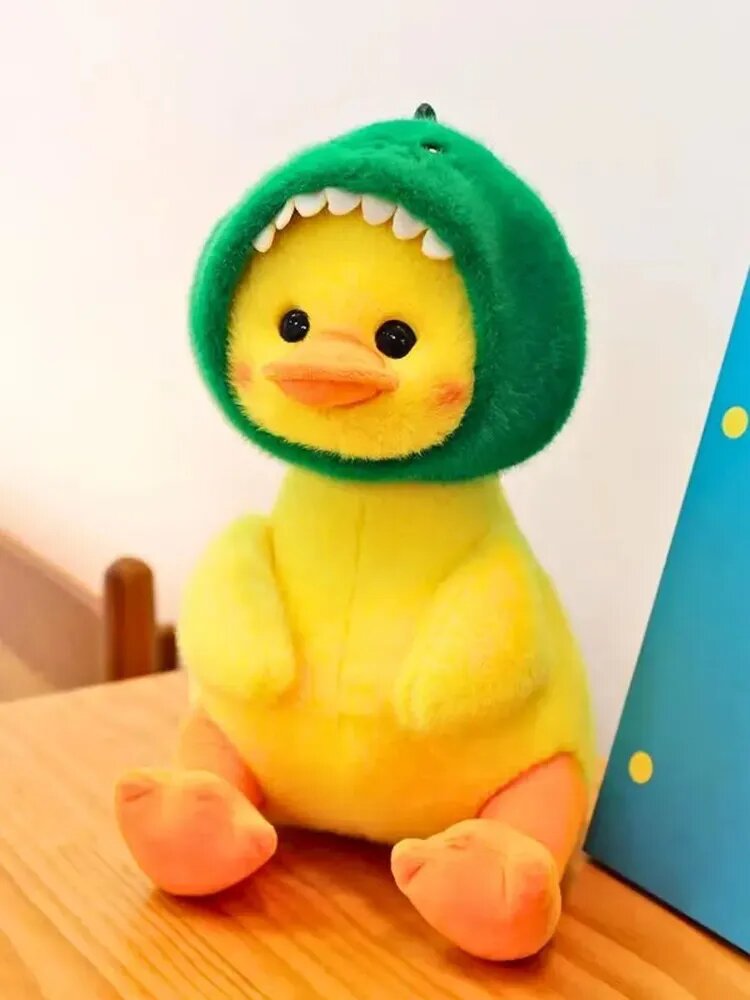 Мягкая игрушка реалистичная Утка-гусь желтая, цыпленок в шапочке 30 см