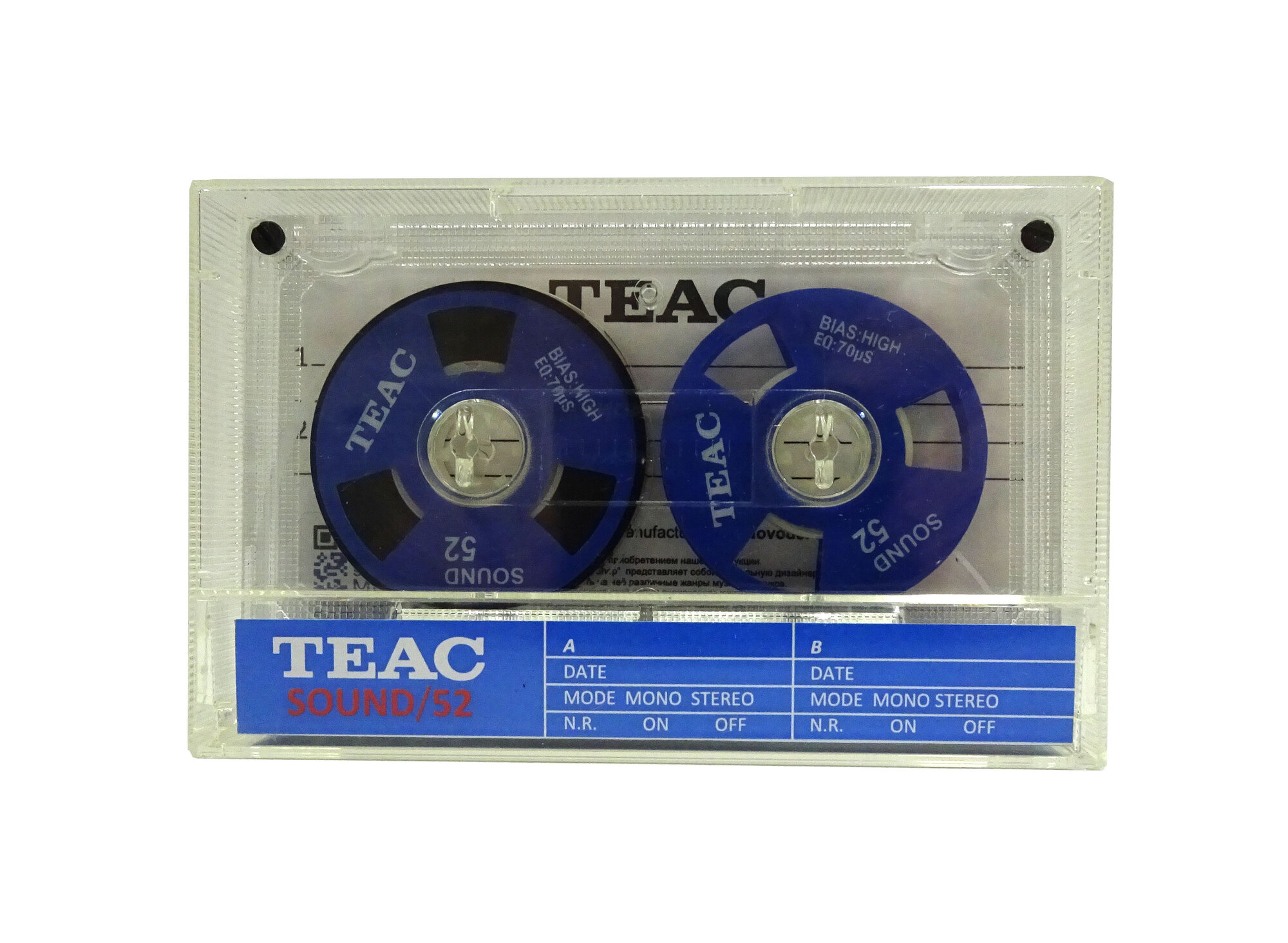Аудиокассета "TEAC SOUND/52" с синими катушками Type II