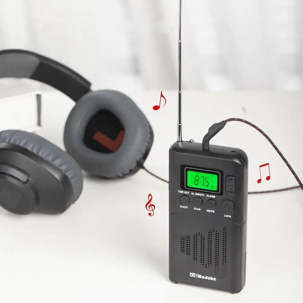 MP3-плеер Wodeke FM/AM, цифровой дисплей, черный, будильник — фото 1