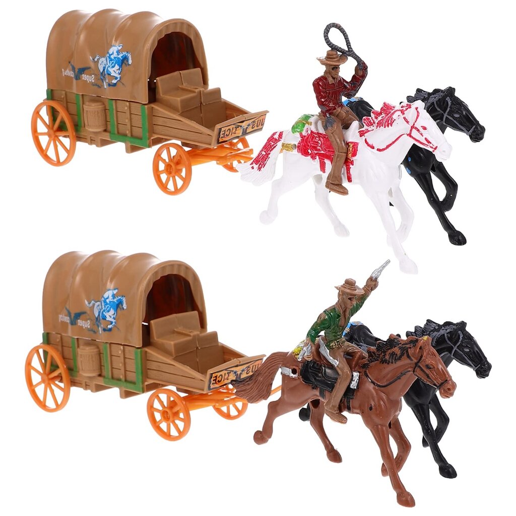 Набор из 2 Моделей Ковбойской Повозки с Диким Западом и Лошадьми Playset Toy для Детей Мальчиков И Девочек