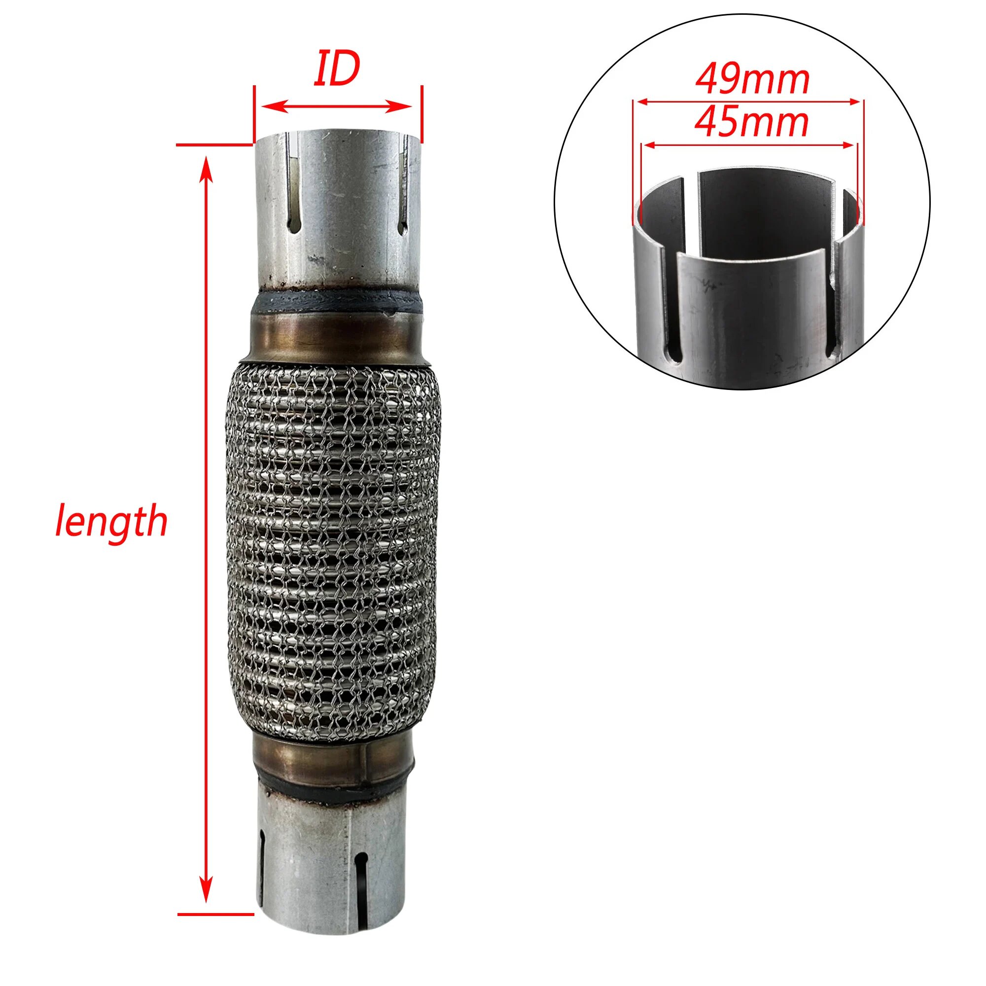 Универсальный патрубок/адаптер для выхлопной системы из нержавеющей стали 304 (32-102 260mm, ID45mm