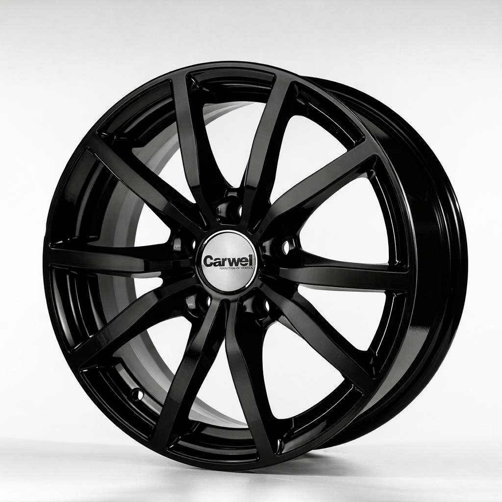 Диск автомобильный литой Carwel Бекан 57 15x6.5 5x114.3 et45 dia67.1 Чёрный глянцевый