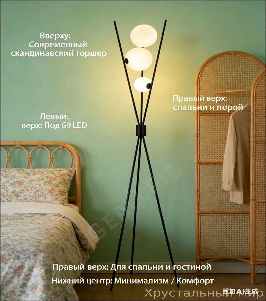 Современный напольный светильник-торшер для гостиной и спальni