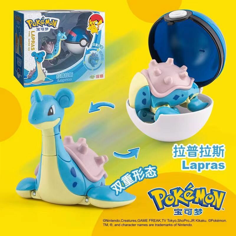 Официальная фигурка Лапраса из Pokemon, трансформируемая, коллекционная игрушка, водно-ледяной тип дизайн, подлинная
