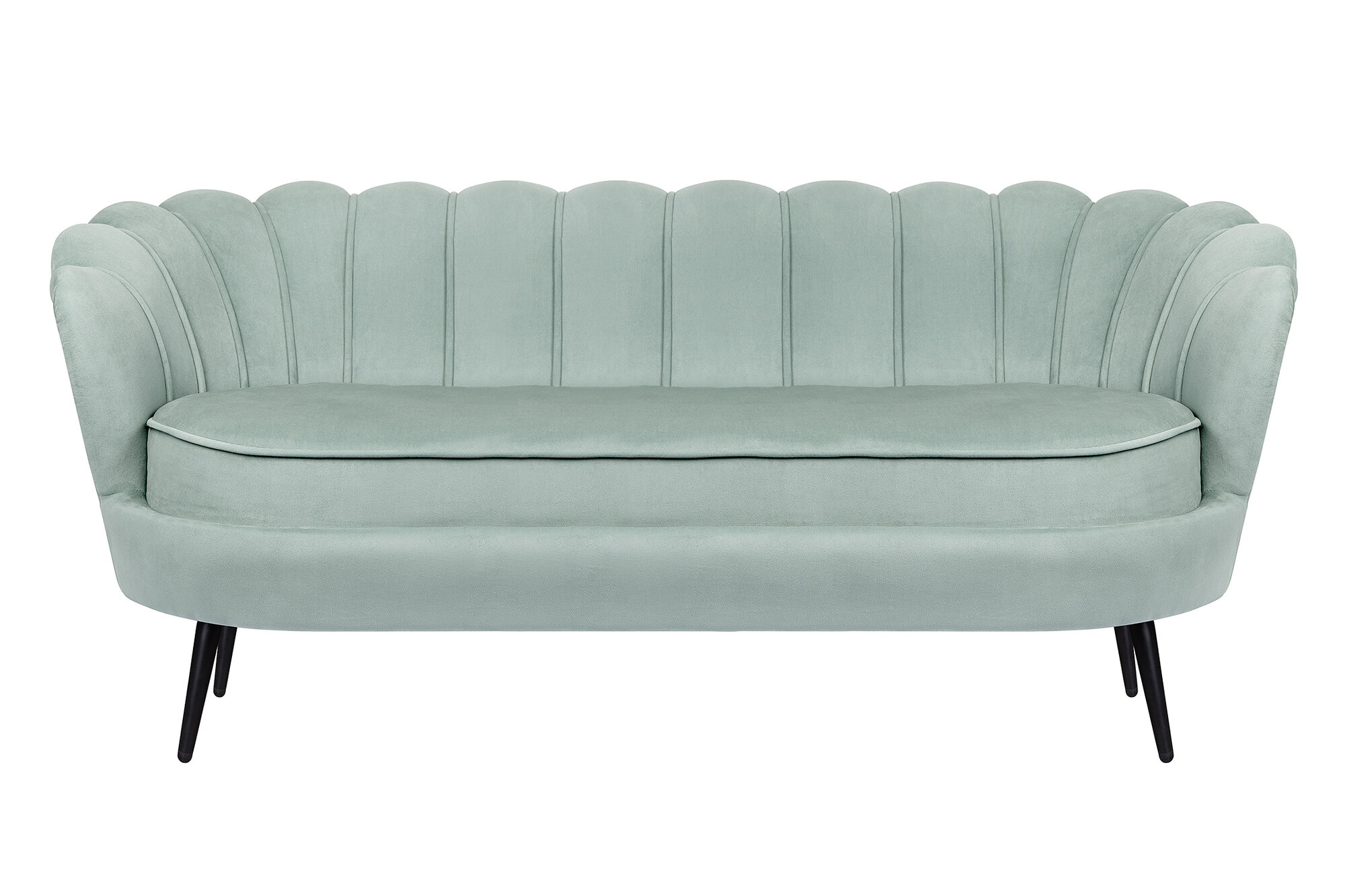Прямой дизайнерский диван ракушка, Pearl triple green, зеленый с черными ножками