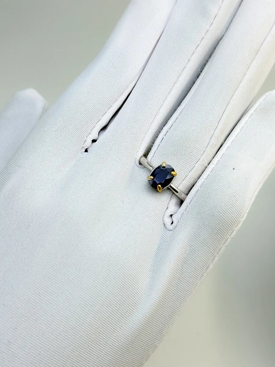 Кольцо, серебро, 925 проба, золочение, родирование, сапфир