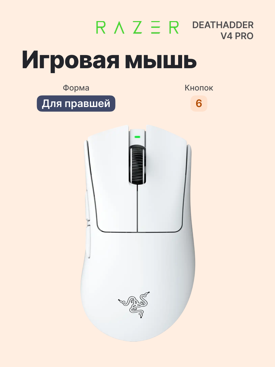 Мышь игровая RAZER DeathAdder V4 Pro White (RZ01-05330200-R3G1)