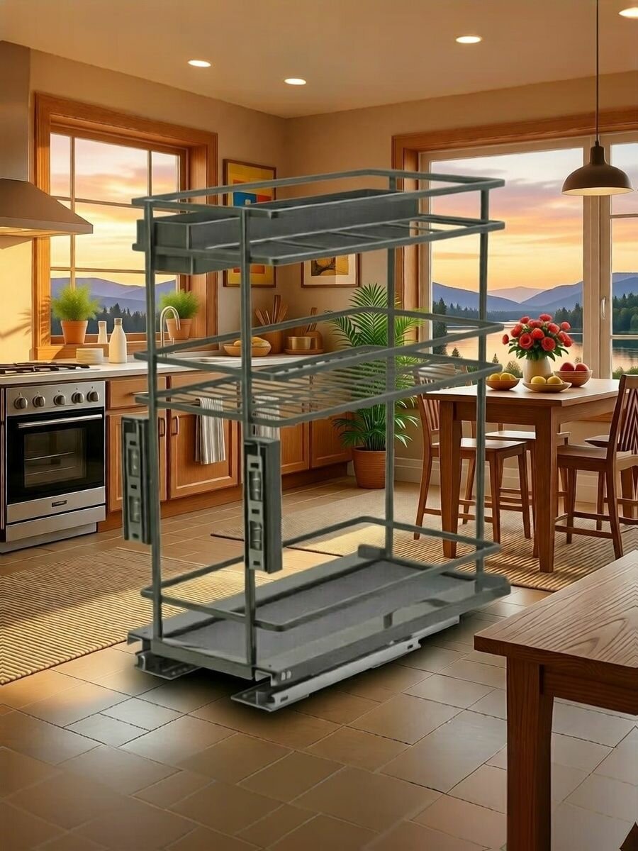 Бутылочница 3-х уровневая LINA UNIHOPPER в базу 300мм, серая, с доводчиком