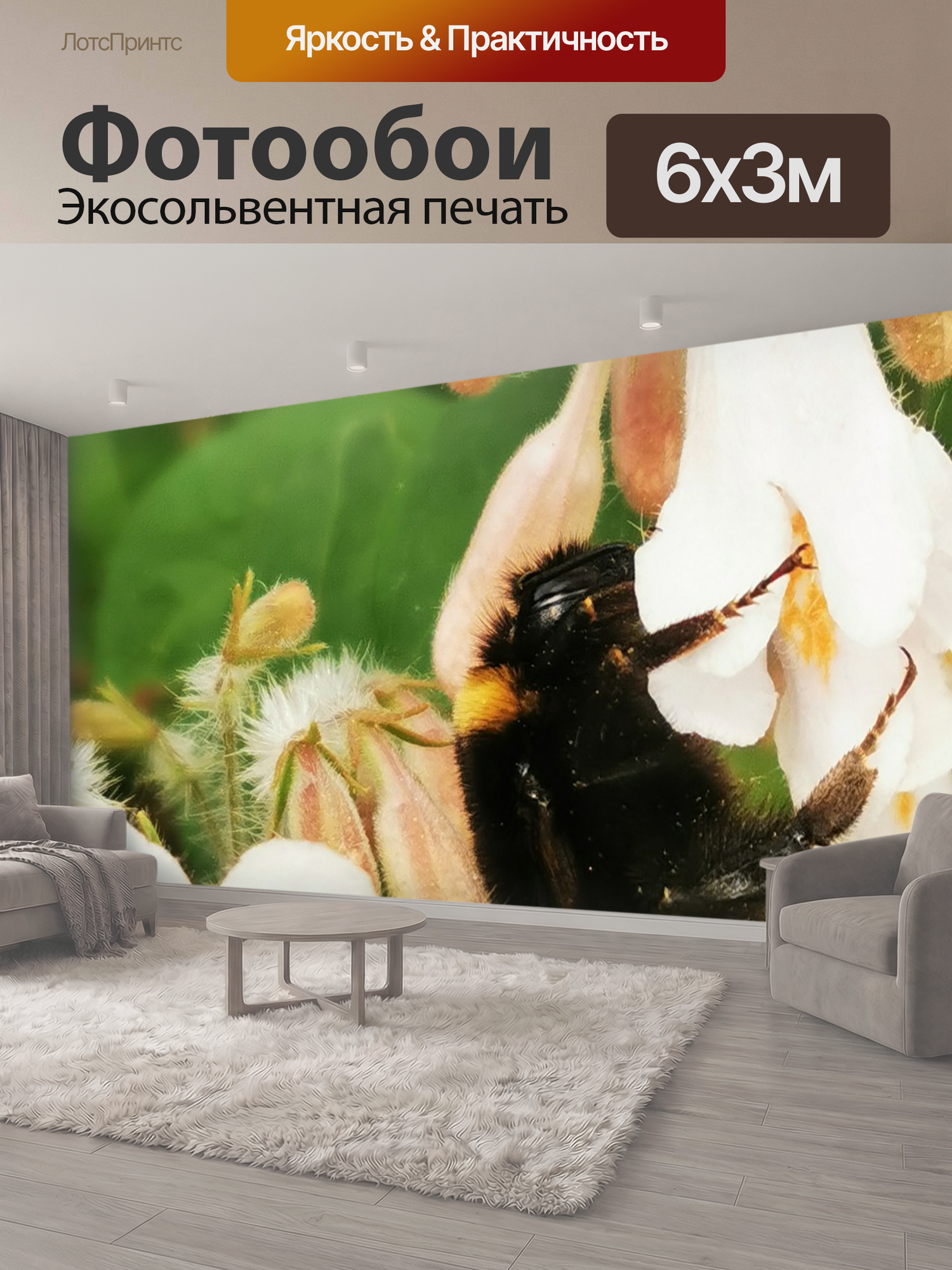 Фотообои "Пчела, шмель, насекомое" 600x300 см. экосольвентная печать