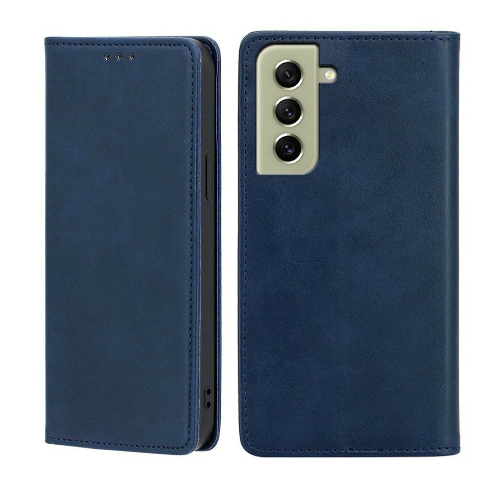 Чехол-книжка MyPads для Samsung Galaxy S21 FE 5G синий из натуральной телячьей кожи на магнитах