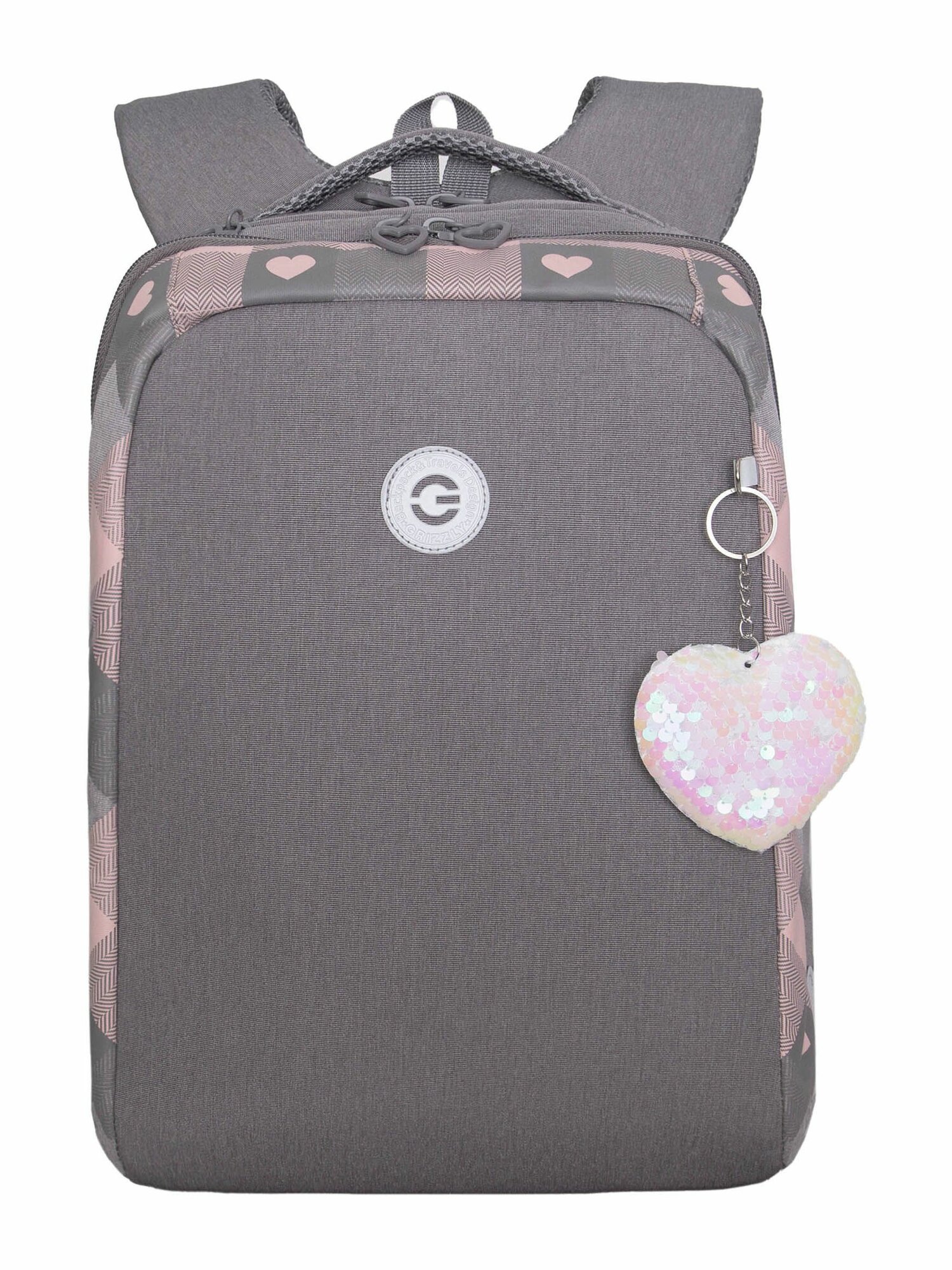 Рюкзак школьный GRIZZLY с карманом для ноутбука 13", двумя отделениями, анатомической спинкой, для девочки, RG-666-7