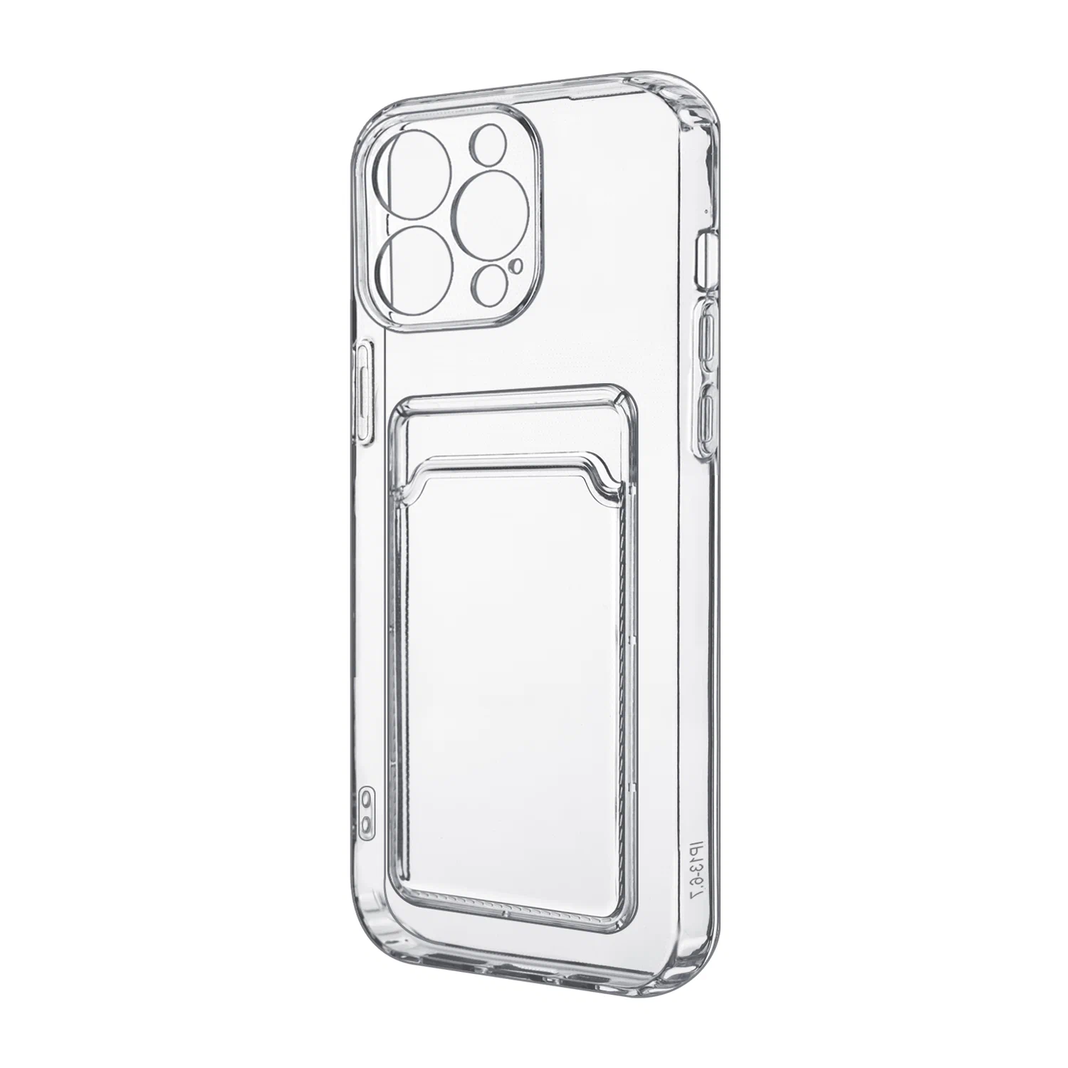 Чехол на Apple iPhone 13 Pro с защитой камеры и карманом для карт (кардхолдер), силиконовый, прозрачный