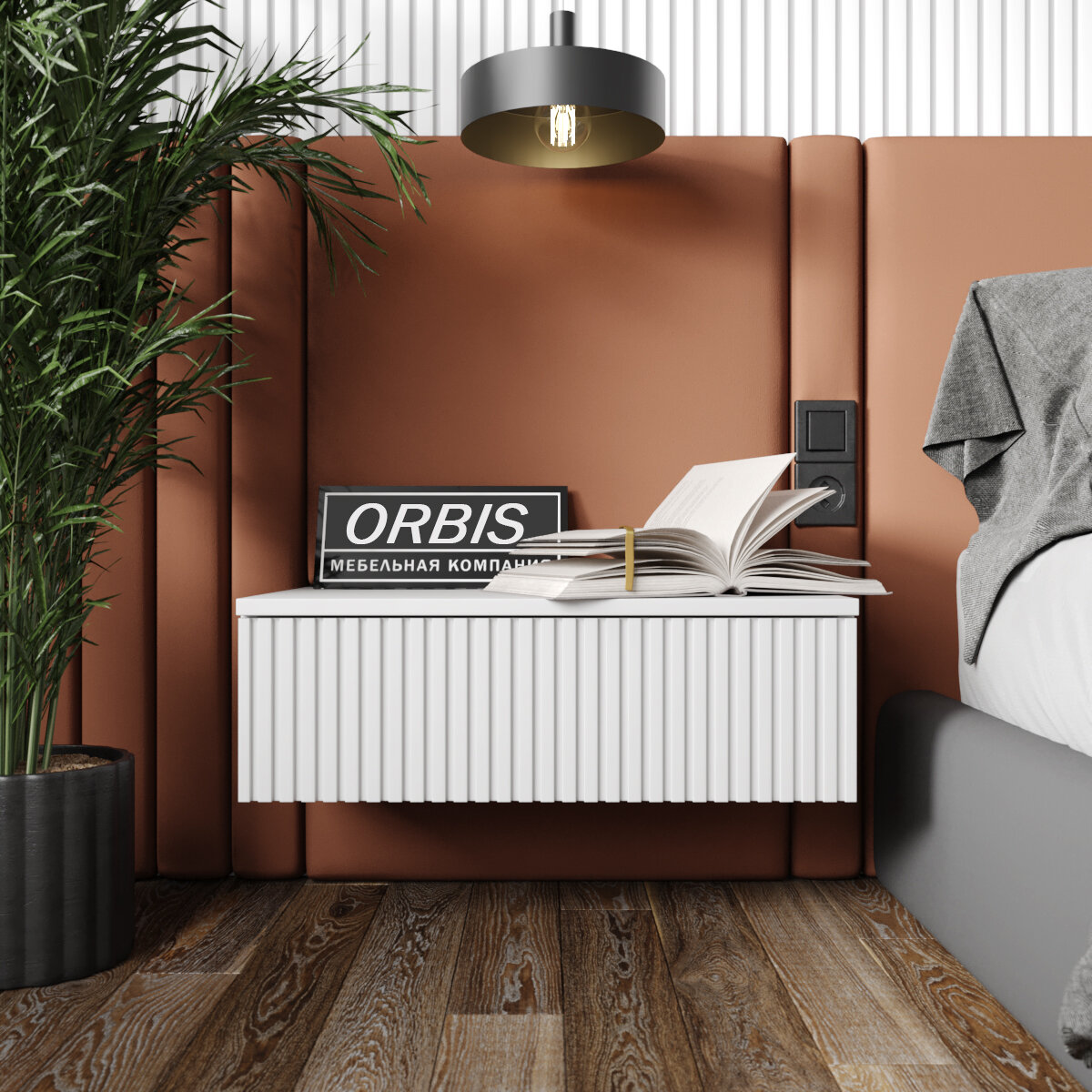 Тумба прикроватная подвесная Стелла, 52см х 30см х15см, Белый