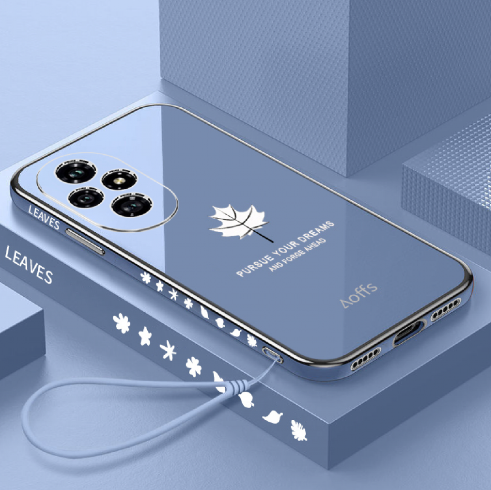 Силиконовый чехол-бампер MyPads Foglia d'acero для Huawei Honor 200 Pro голубой с серебристой окантовкой