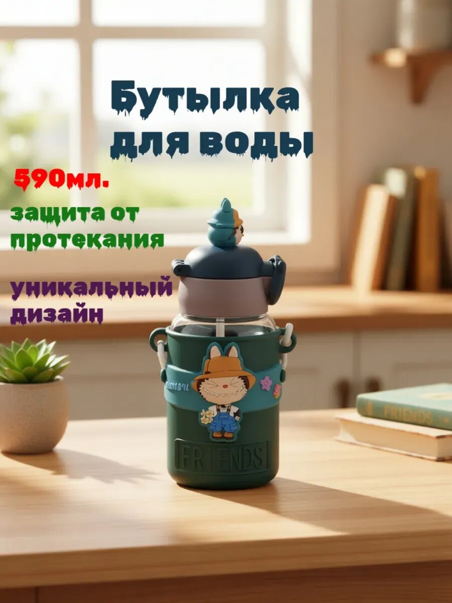 Бутылка для воды детская со шнурком, идеально для прогулок с детьми 590мл