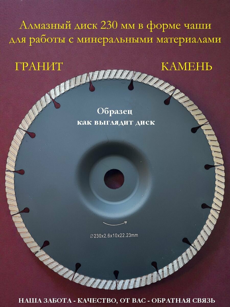 Диск алмазный 230 сегментный по граниту, габбро, камню, с фланцем Премиум