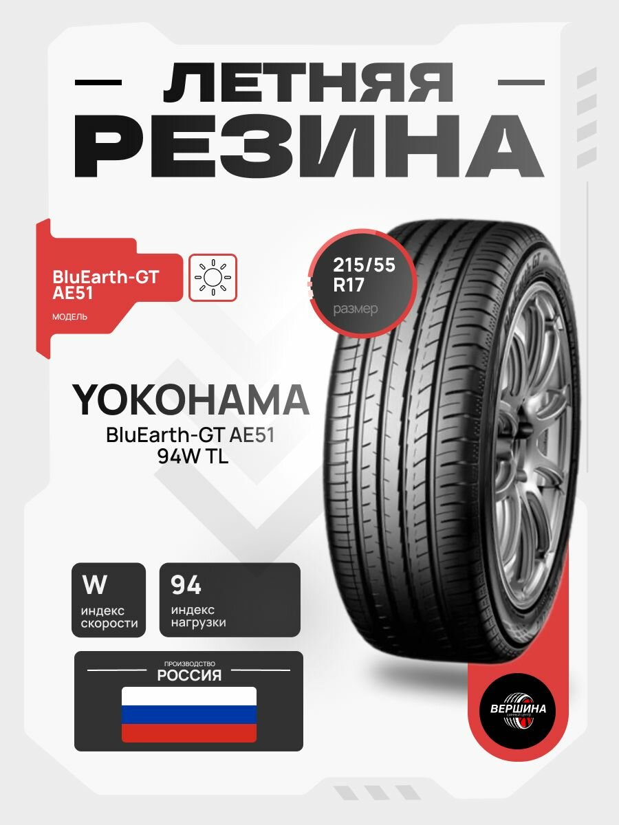 215/55 R17 Yokohama BluEarth-GT AE51 94W TL (летние шины)
