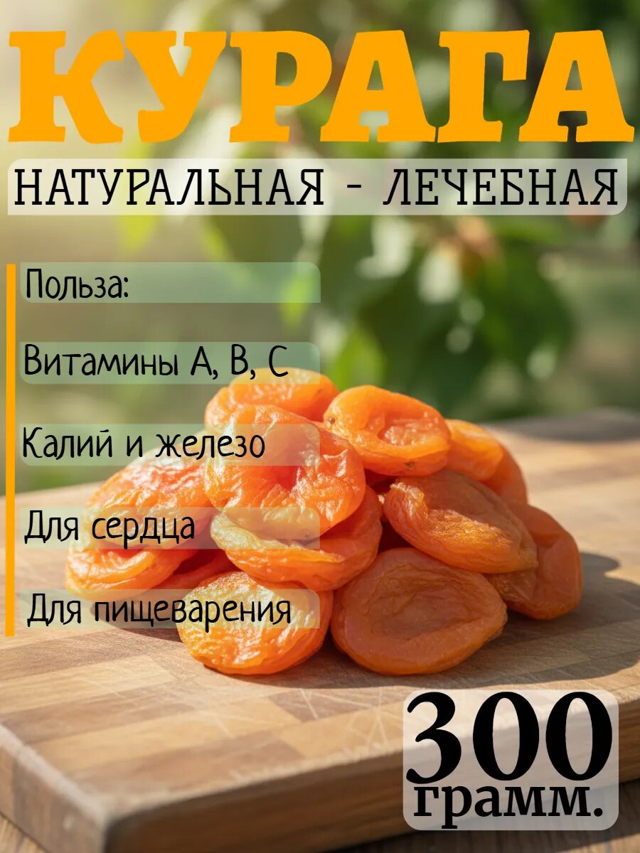 Курага, без ГМО, без красителей, без сахара, 300г, таджикистан