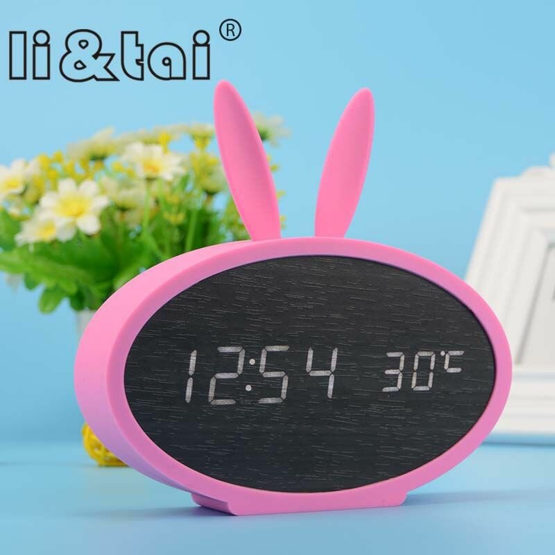 Деревянные часы, светодиодный будильник, бесшумный вечный календарь с голосовым управлением, термометр, милые электронные часы из силикона в виде кролика.