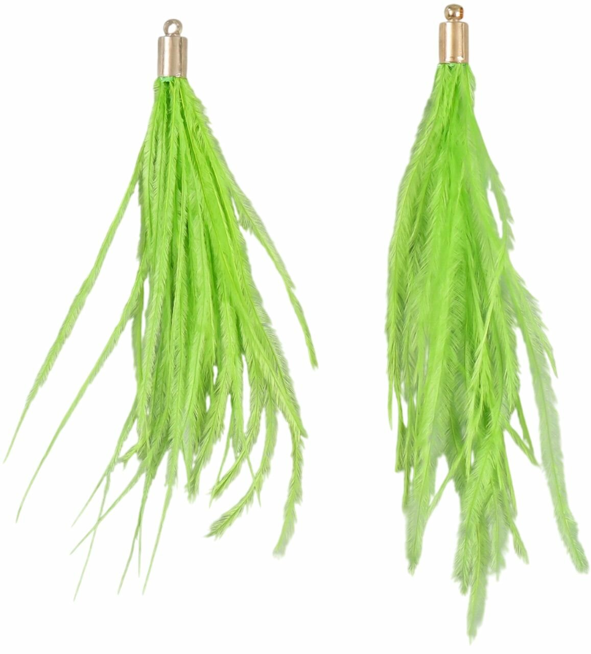 Декор для творчества "Кисть Страус", набор декоративных пёрышек для рукоделия и поделок, в комплекте 2 шт, цвет зелёный, 9 х 0.5 см