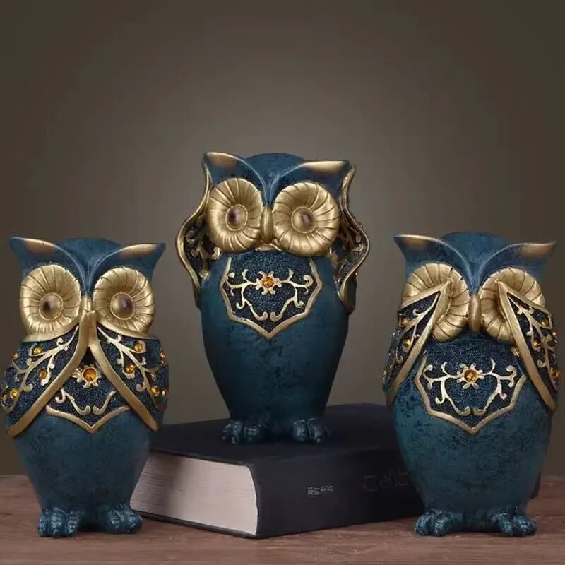 Интерьерная статуэтка "Owls" из керамики, набор 3 совы, античная бронза, для гостиной и детской