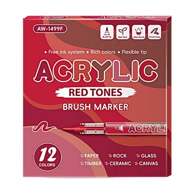 Акриловые маркеры-кисти, 12 цветов, Шрам позволил пламени