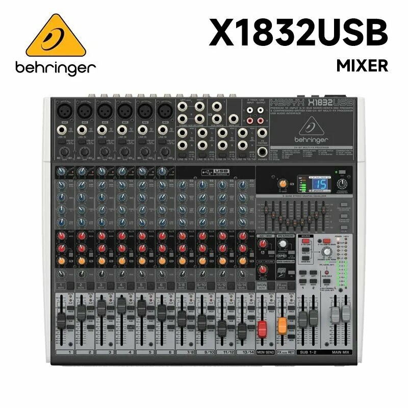 Behringer X1832USB С реверберационным миксером, встроенной звуковой картой, 14 каналов, 32 эффектов, 6-канальный усилитель микрофона, 3-секционный балансированный настройка