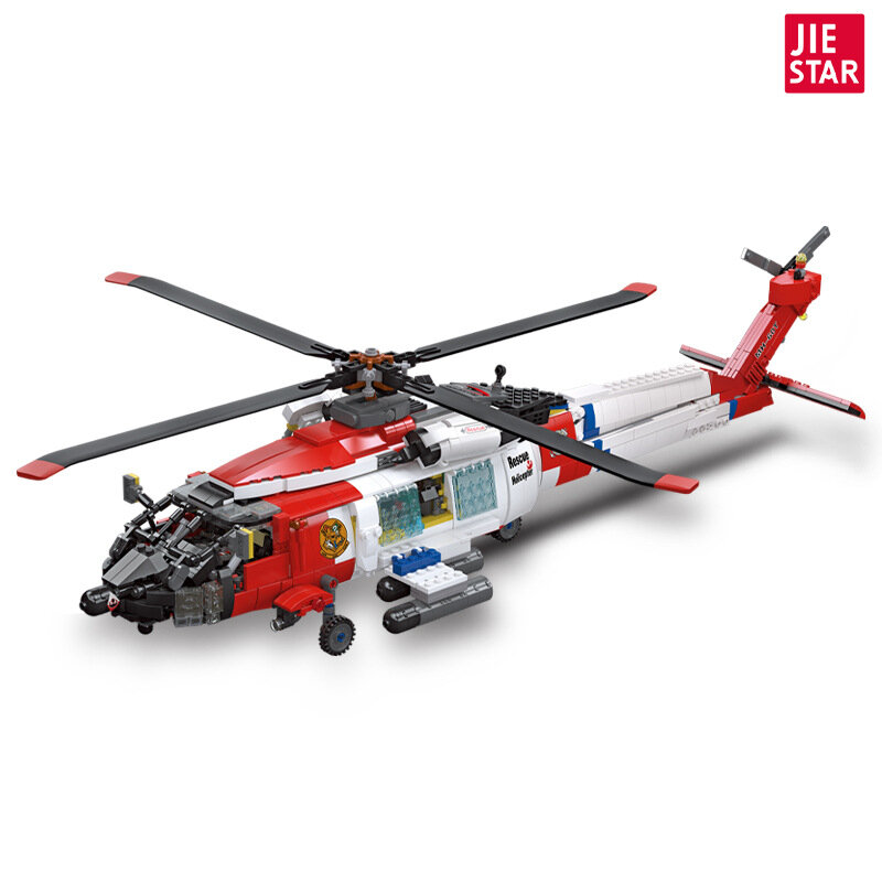 JIE STAR 61048 MH-60T Jianying 1408 шт. спасательный вертолет из мелких частиц, модель строительного блока для сборки своими руками