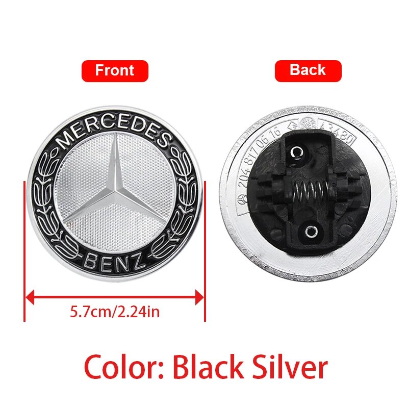 Эмблема-значок на капот автомобиля 57 мм для Mercedes-Benz W204, W222, W177, W205, 57mm Black Silver