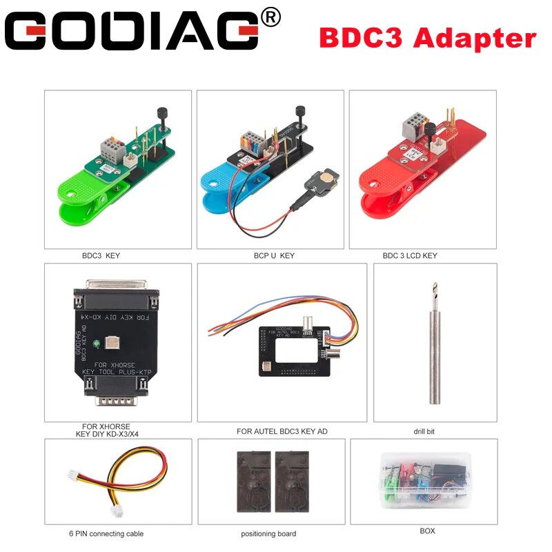 Комплект адаптеров GODIAG BDC3 для подключения ключей BDC03/BCP U/BDC3 LCD к устройствам XHORSE, AUTEL, KEYDIY, KYDZ
