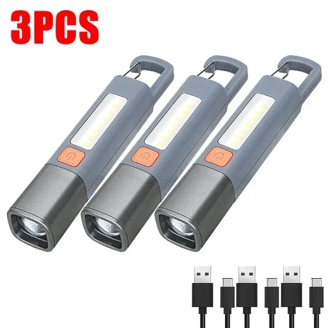 Портативный светодиодный фонарь с USB-зарядкой, крючком, зумом, боковыми световыми модулями, фокусировкой, для активного отдыха, походов, дальнего