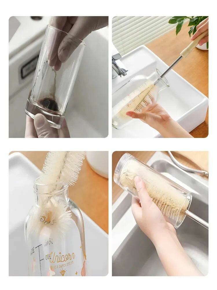 Ёршик для бутылок и термосов с деревянной ручкой 30 см, универсальный для поилок и ваз