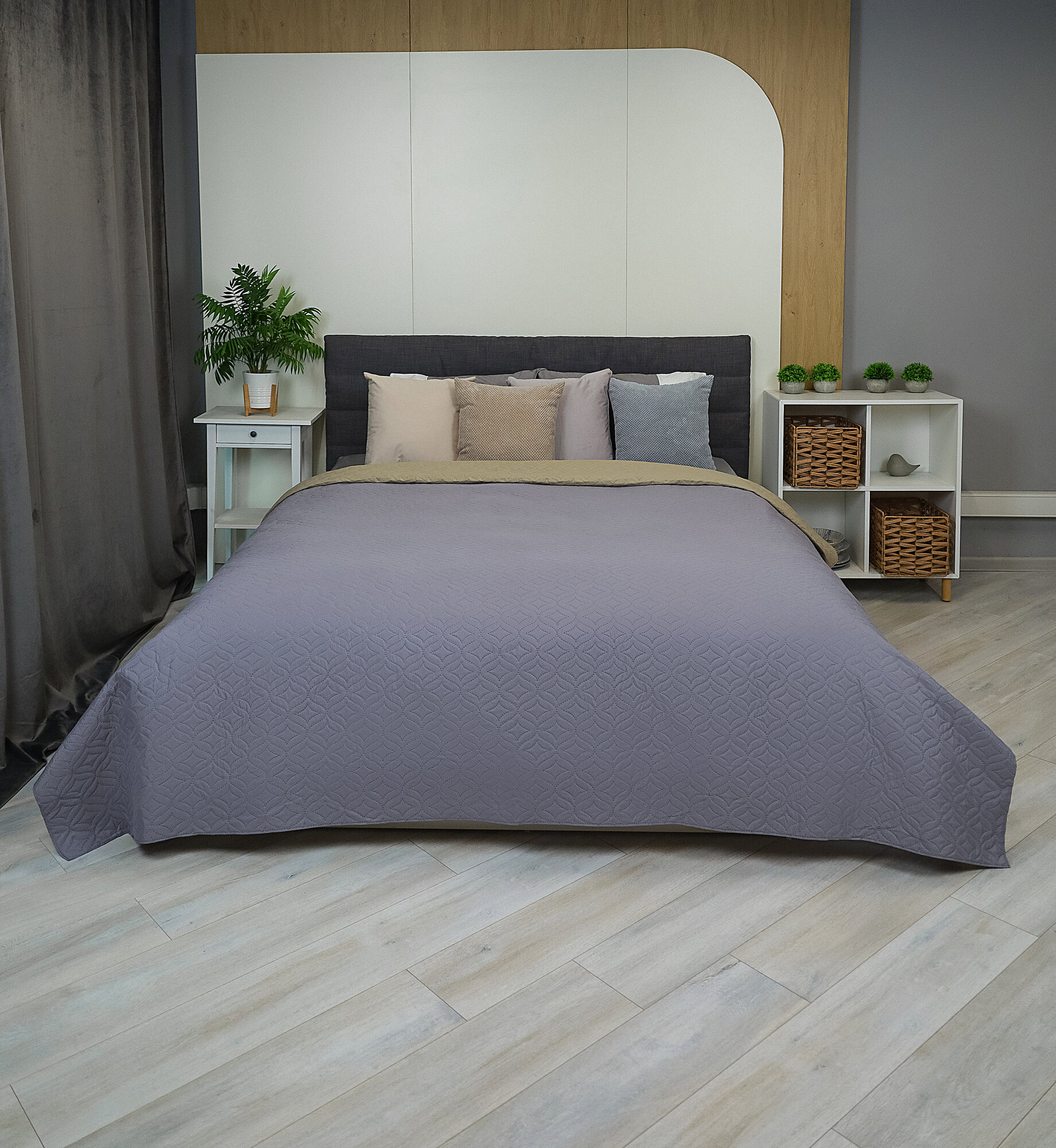 Покрывало ультрастеп 220х240 венецианская решетка, сиреневый сок/грингрей