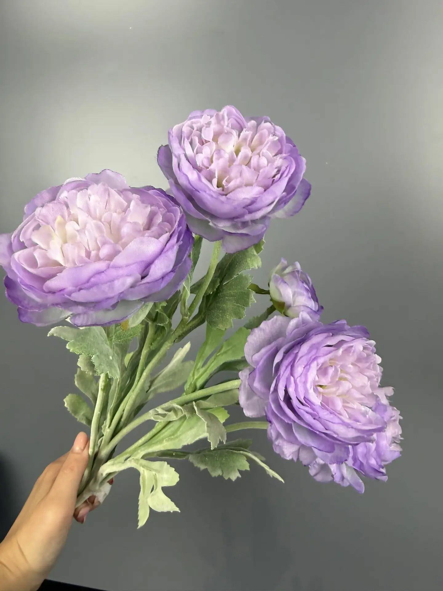 Искусственные цветы Ранункулюс 52 см 2 букета премиум для декора и интерьера сиреневый