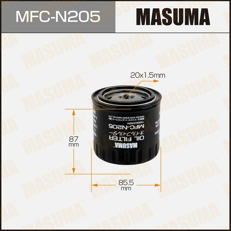 Фильтр масляный MASUMA MFC-N205 Nissan Navara D40 3.0d 10->, Pathfinder R51 3.0d 10->, Infiniti Ex 3.0d 10->, M Y51 3.0d 10->, Q70 3.0d 13->, Qx50, 70 3.0d 13->, Renault Laguna III 3.0d 08->