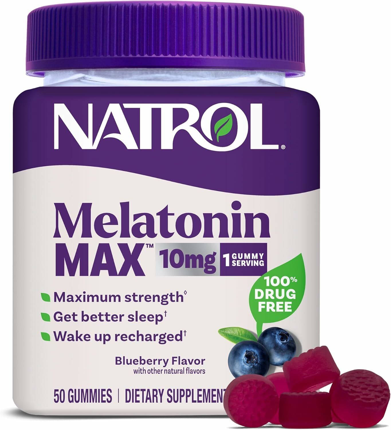 Жевательные мармеладки Natrol "Melatonin Max", для сна, черника, 10 мг, 50 шт