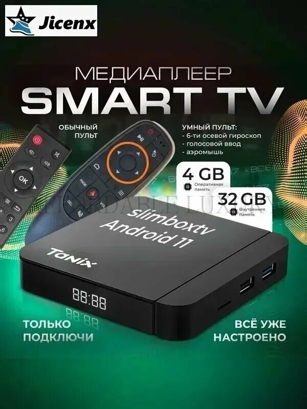 Tanix W2 Android TV Box: 4GB/32GB, Wi-Fi 2.4/5G, голосовой пульт G10S, караоке