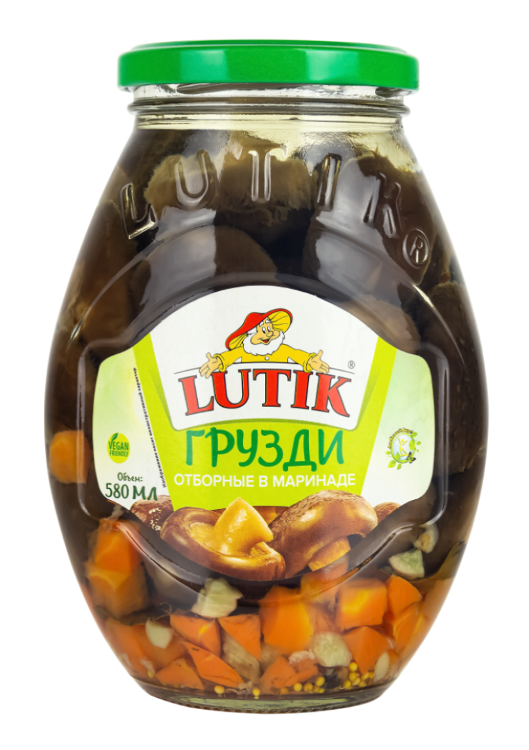 Грузди Lutik отборные в маринаде, маринованные, целые, 580 мл
