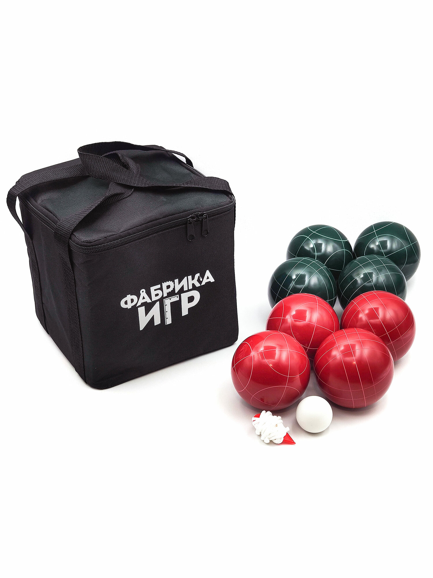 Петанк из смолы Фабрика Игр спортивная игра для улицы Бочча, 8 шаров 90 мм, глянцевые, красные, зеленые, в сумке